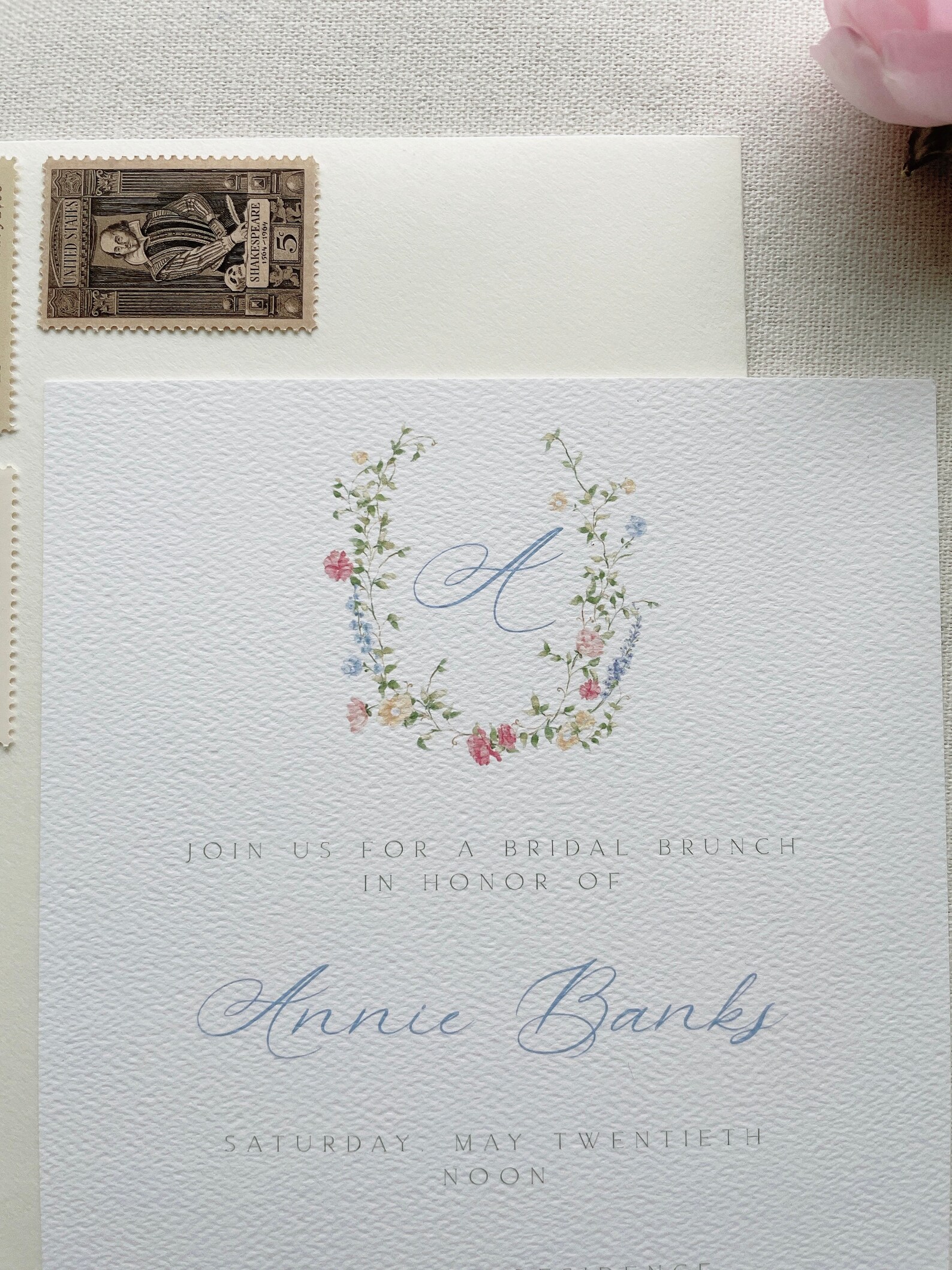 Annie Floral Watercolor Monogram Invitation for Sweet and | Etsy