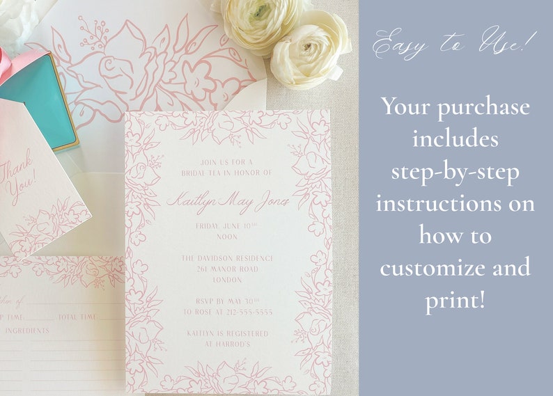 Kaitlyn Pretty in Pink Bridal Shower Invitation, Instant Download ...