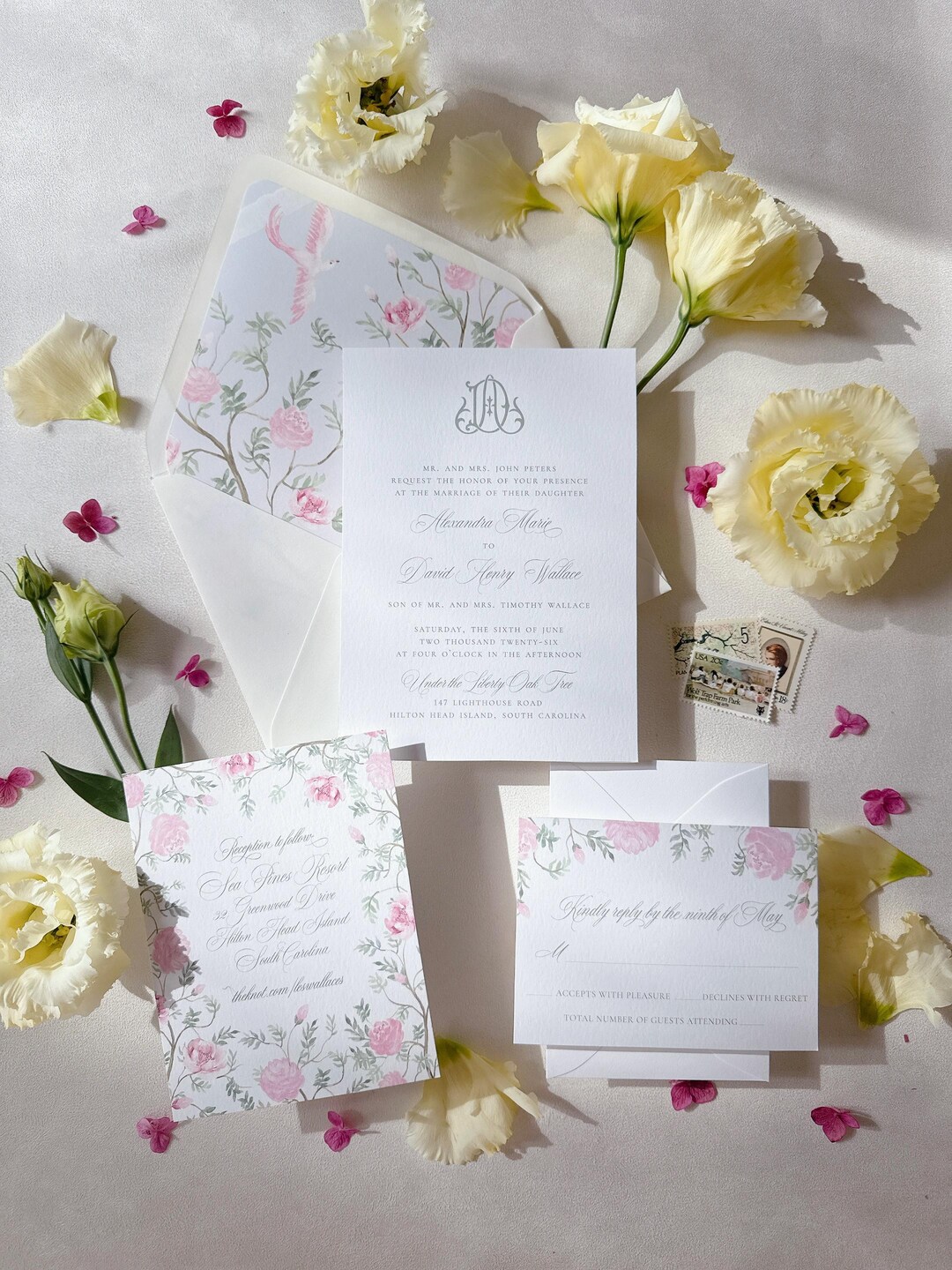 Hilton Rose Blush Chinoiserie Digital Download Wedding Invitation ...