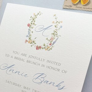 Annie Monogram Crest Wildflower Bridal Shower Invitation, Instant Canva ...