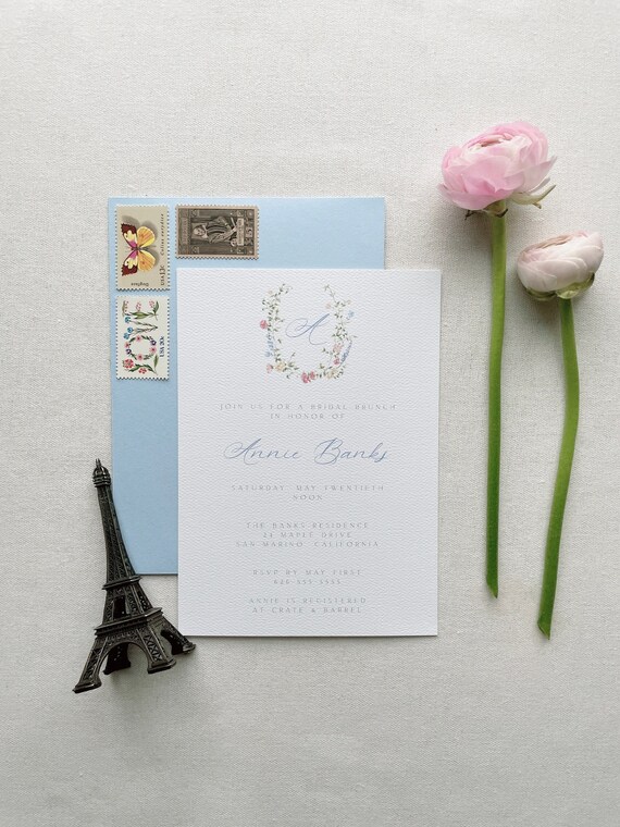 Annie Floral Watercolor Monogram Invitation for Sweet and | Etsy