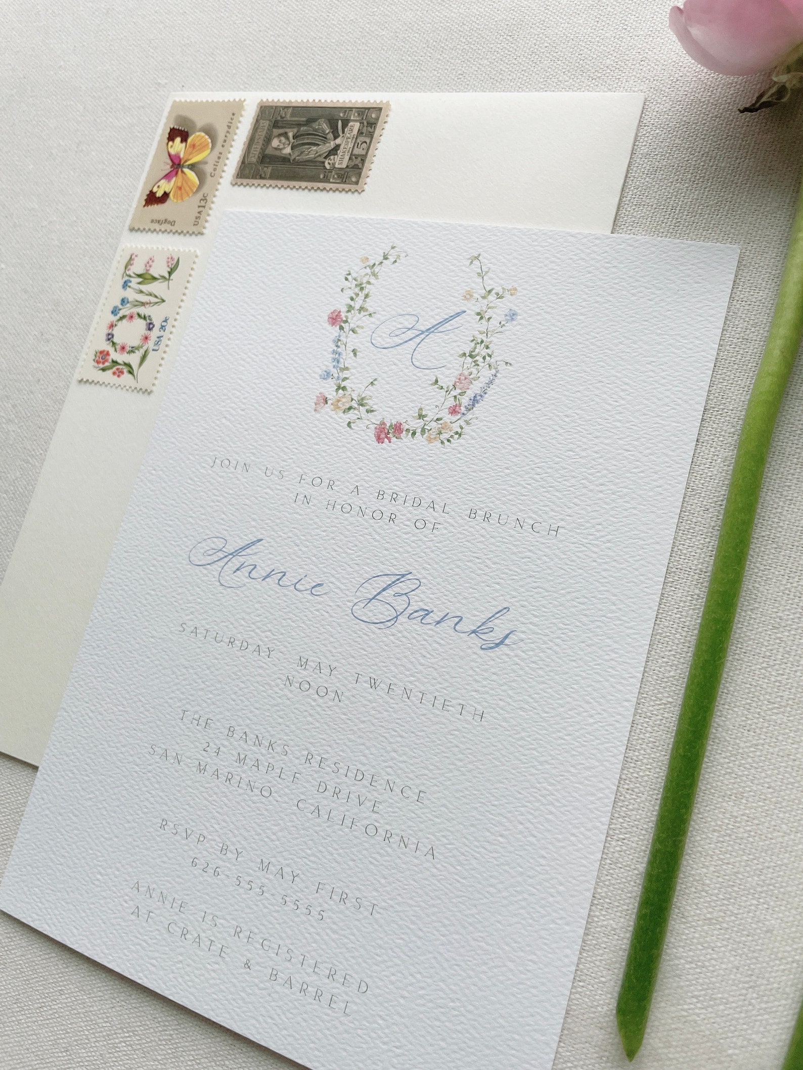 Annie Floral Watercolor Monogram Invitation for Sweet and | Etsy