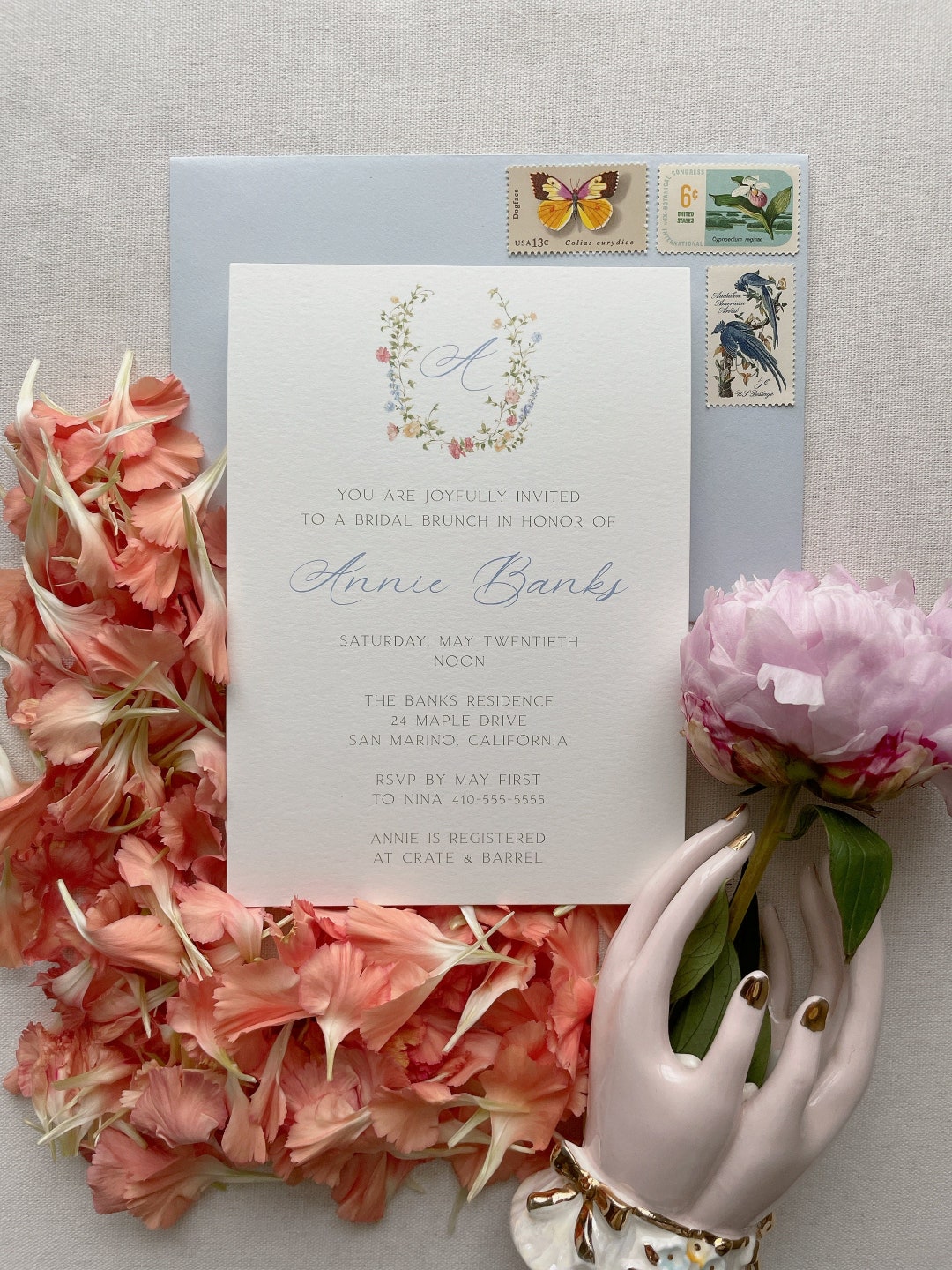 Annie Floral Watercolor Monogram Invitation for Sweet and - Etsy