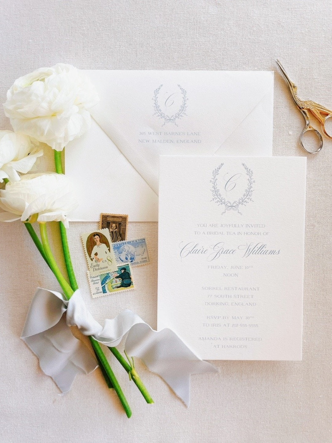 Claire Monogram Invitation for Traditional French Inspired Bridal ...