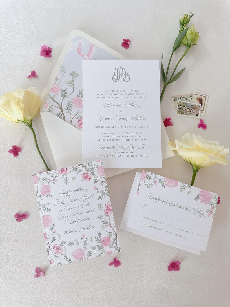 Hilton Rose Blush Chinoiserie Digital Download Wedding Invitation ...