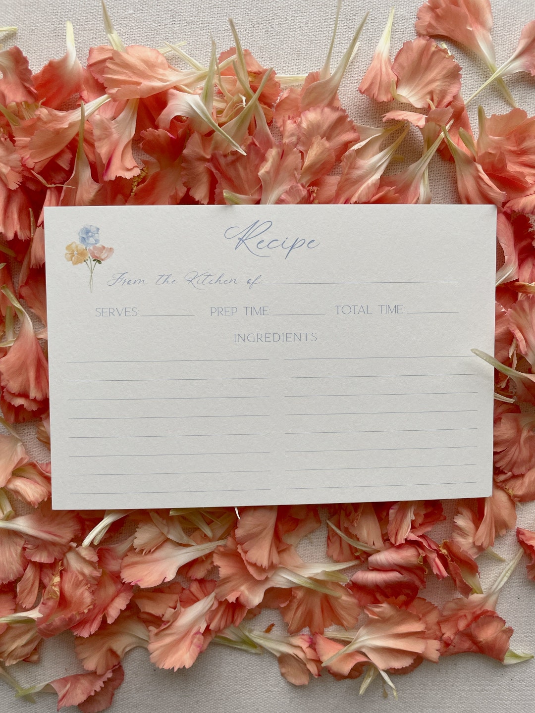 Annie Floral Watercolor Monogram Recipe Cards for Timeless and Elegant ...