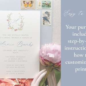 Annie Monogram Crest Wildflower Bridal Shower Invitation, Instant Canva ...