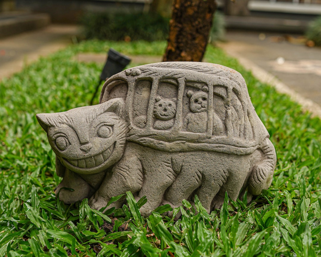 Cat Bus 12 Inch / 30 Cm Width, Stone Carving, Patio Decor, Garden Decor ...