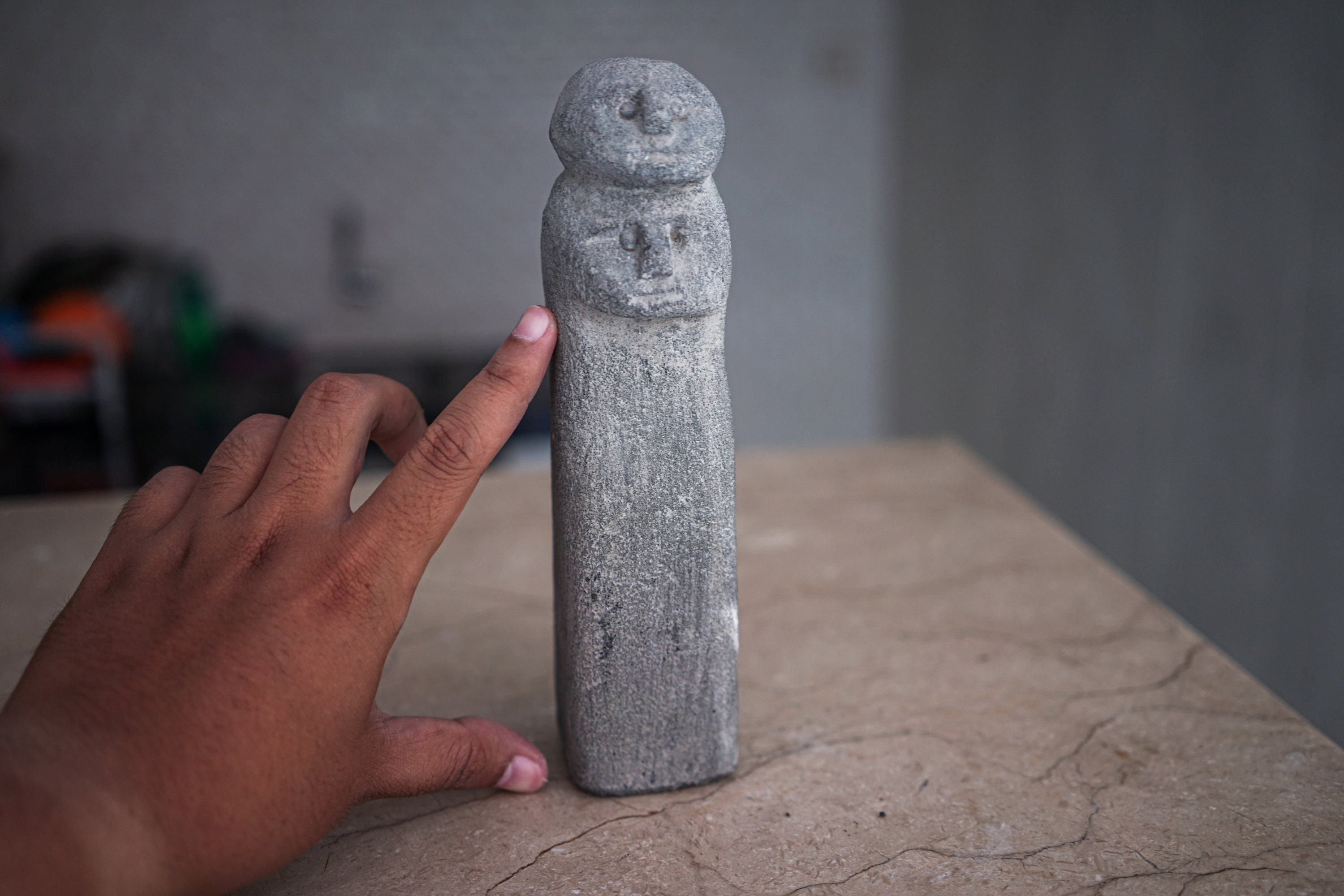 Totem Sculpture Concrete 2 Face 8 Inch / 20 Cm Primitive | Etsy