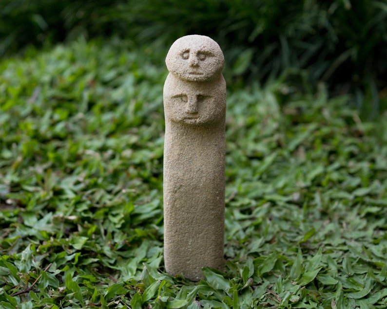 Concrete Totem Sculpture, Two Face Primitive Statue, Garden Decor (8 ...