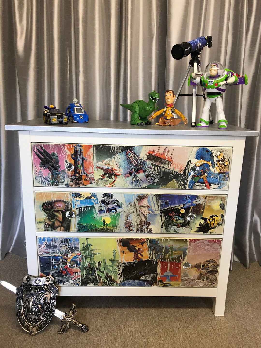 REDUCED Refurbished 3 Drawer Chest. Science Fiction Theme on Drawer ...