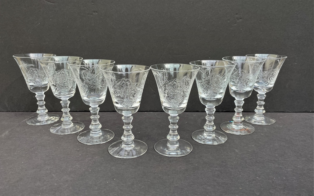 Set of Eight (8) Fostoria Camellia Pattern Claret Wine Glasses ...