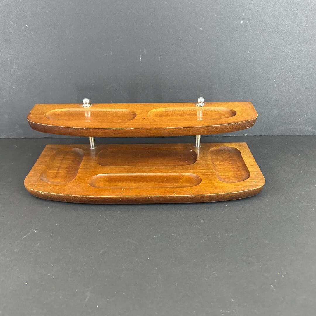 Mid Century MCM Dresser Valet Stand Double Tier Tray Wood 2 Tier ...