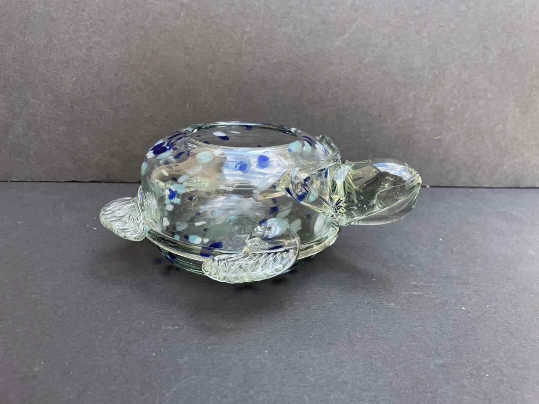 Art Glass Sea Turtle Bowl With Blue and White Accents Ocean Inspired ...