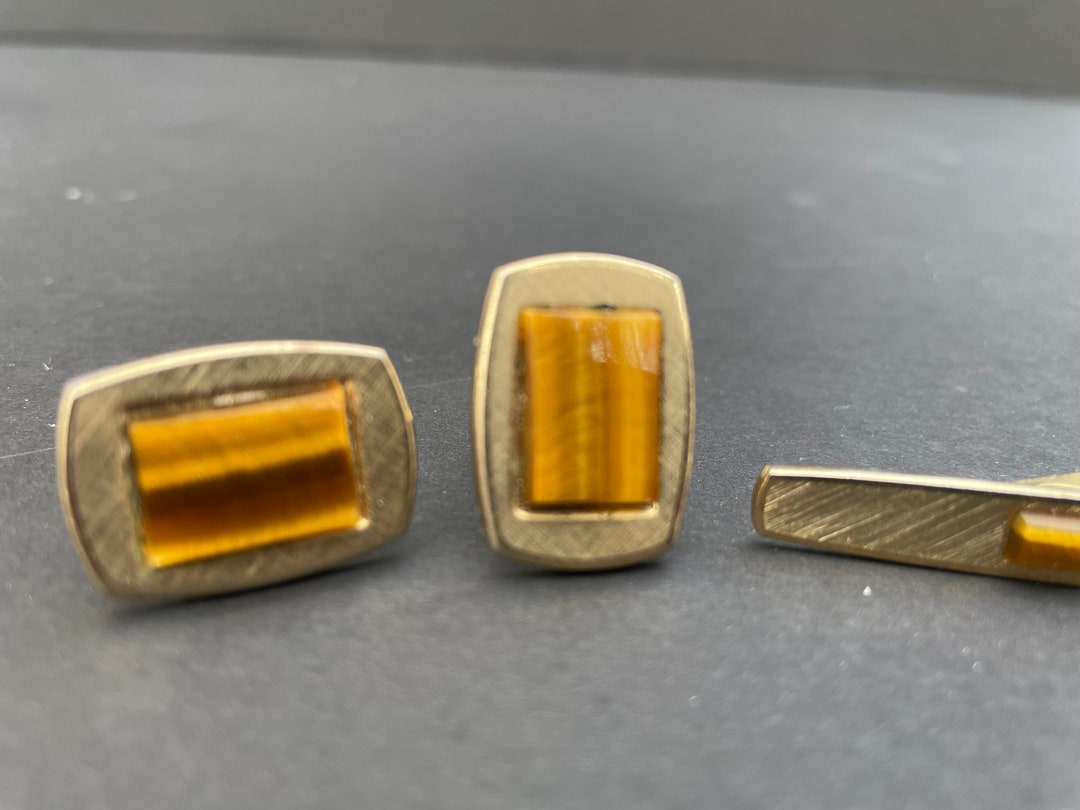 Brown Tiger Eye Tie Clip - Brown Tiger Eye Cuff Links Set - Etsy