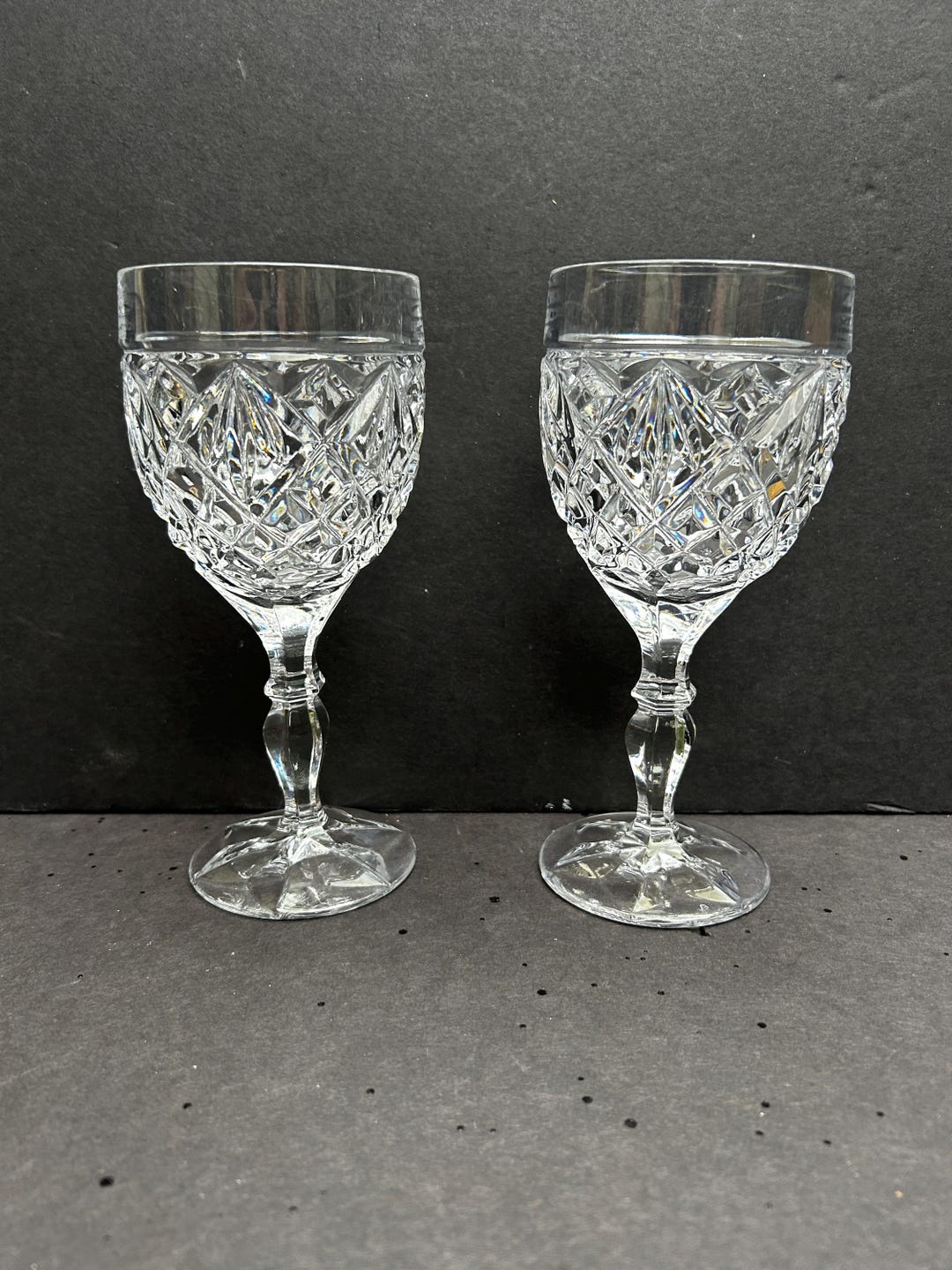Set of 2 Gorham Heavy Cut Crystal Glasses Fan Design With Knobbed Stem ...