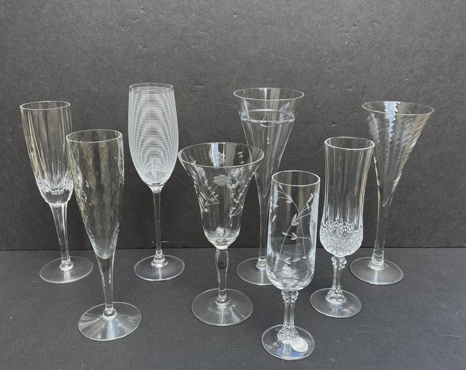 Unique Champagne Flutes Set of Eight (8) Mismatched Champagne Glasses ...
