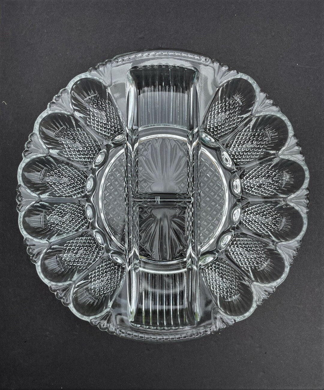 Vintage Clear Glass Deviled Egg Platter | Relish Plate | MCM Pressed ...