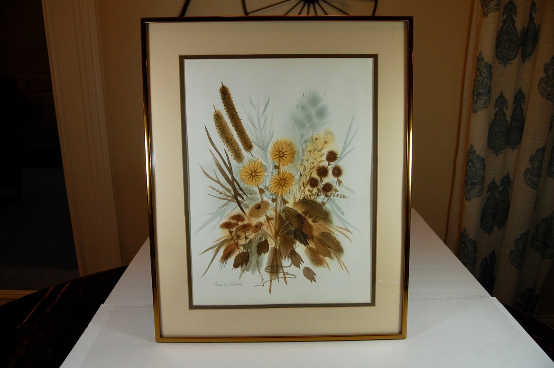 Vintage Signed Helen Ellis Doerr Watercolor Brass Framed Artwork ...