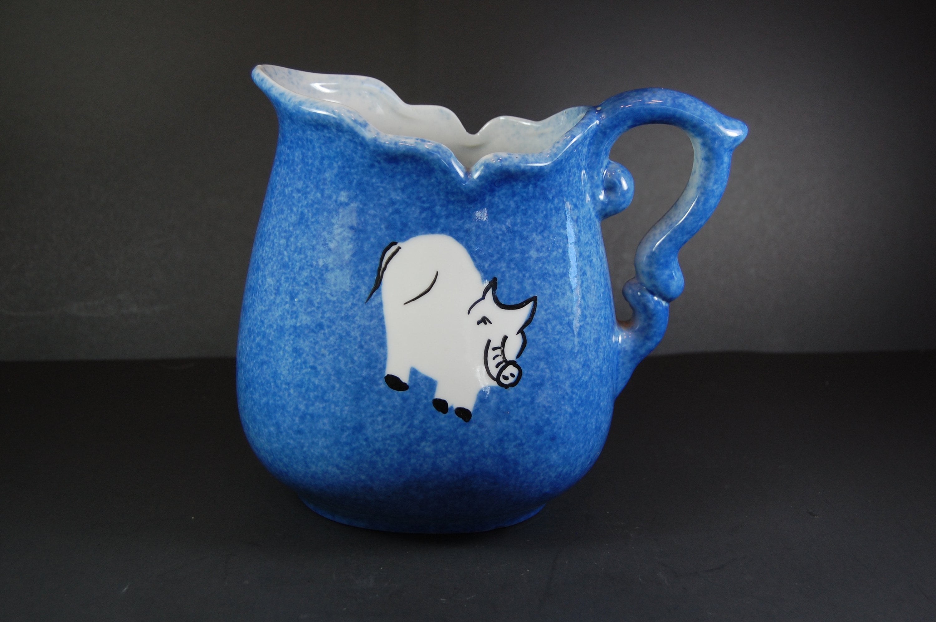 Calico China Blue Spongware Pig Pitcher Vase Sponge | Etsy