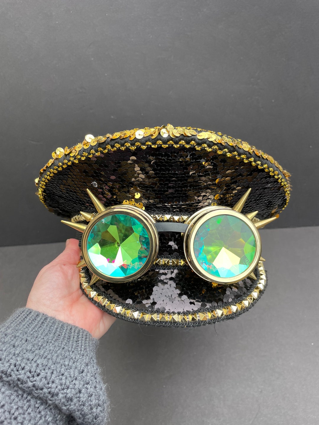 Steampunk Sequined Hat With Goggles Burning Man Captain's Hat Goggles ...