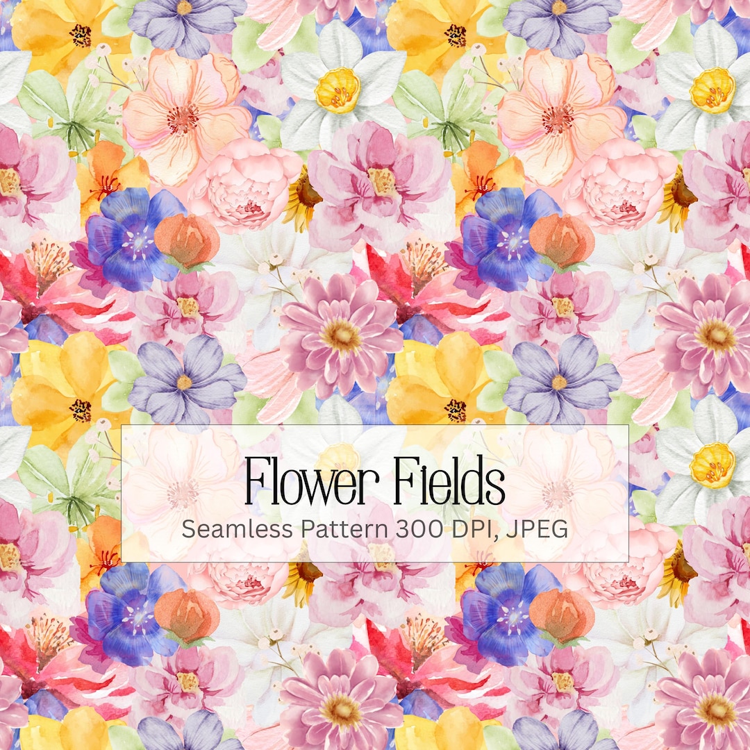 Floral Seamless Pattern, Flower Fields Watercolor, High-resolution JPG ...