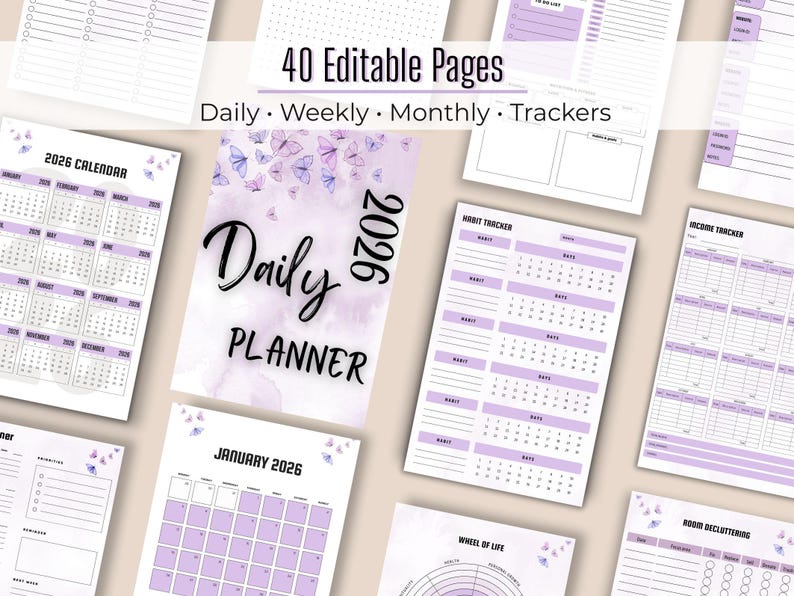 2026 Daily Planner Printable and Editable | PDF + Canva Template ...