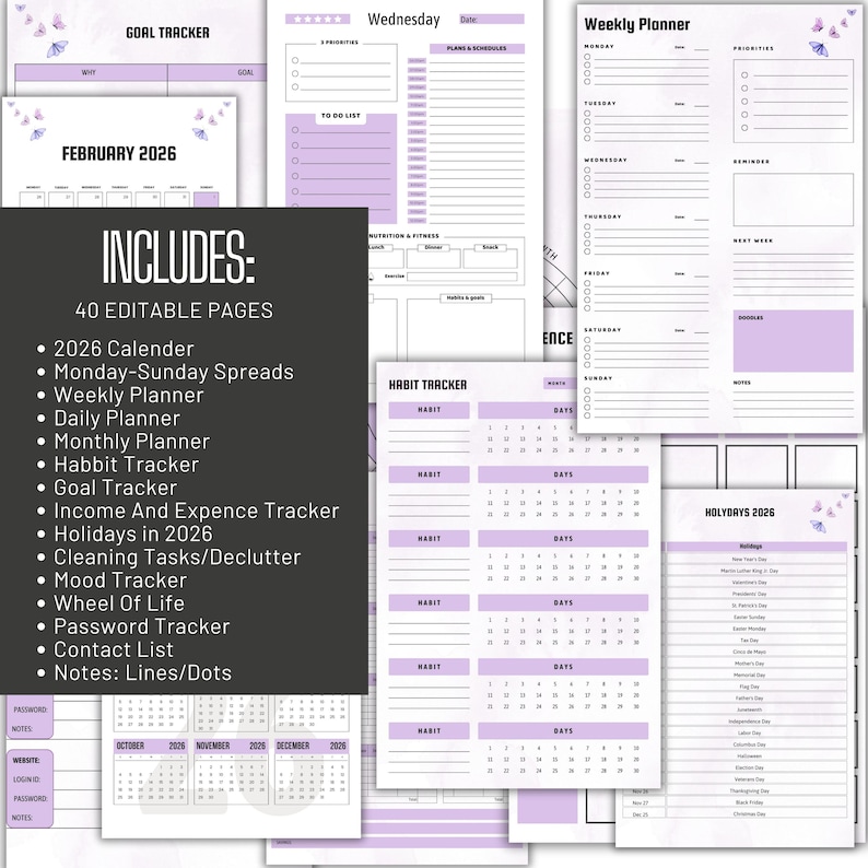 2026 Daily Planner Printable and Editable | PDF + Canva Template ...