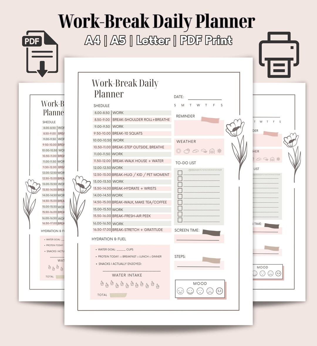 Daily Remote Work Planner | Self-care, To-do List (printable PDF) - Etsy