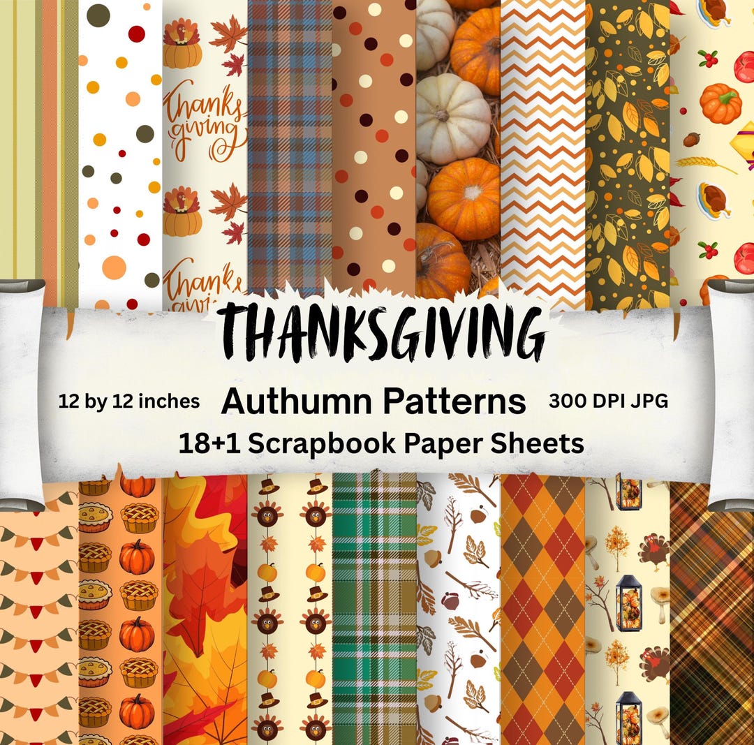 Thanksgiving Digital Paper, Fall Scrapbook Paper Bundle, 19 Autumn ...