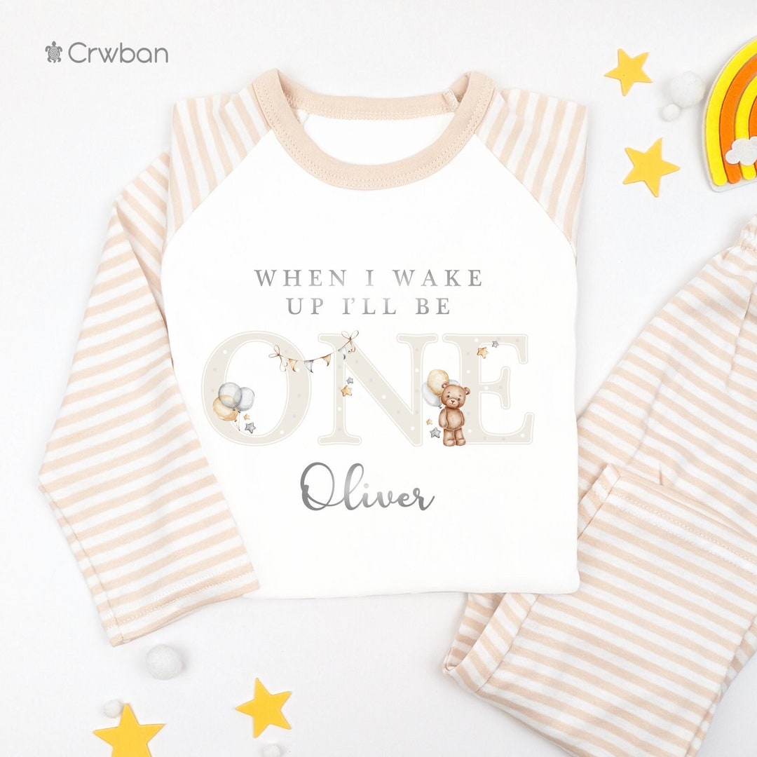 Watercolour Neutral Teddy Bear Personalised 1st 2nd 3rd Birthday Boy ...