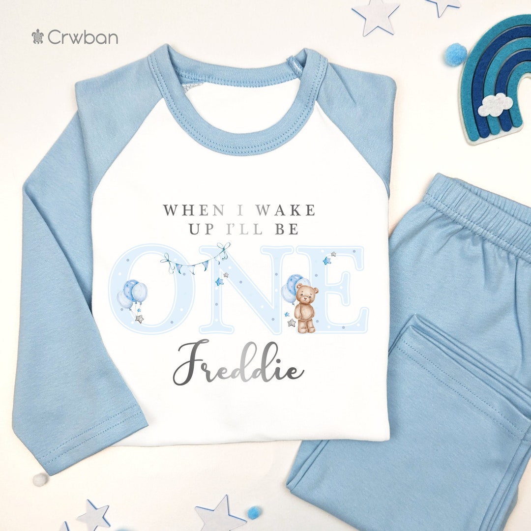 Blue Teddy Bear Personalised Any Age Birthday Pyjamas, When I Wake up I ...