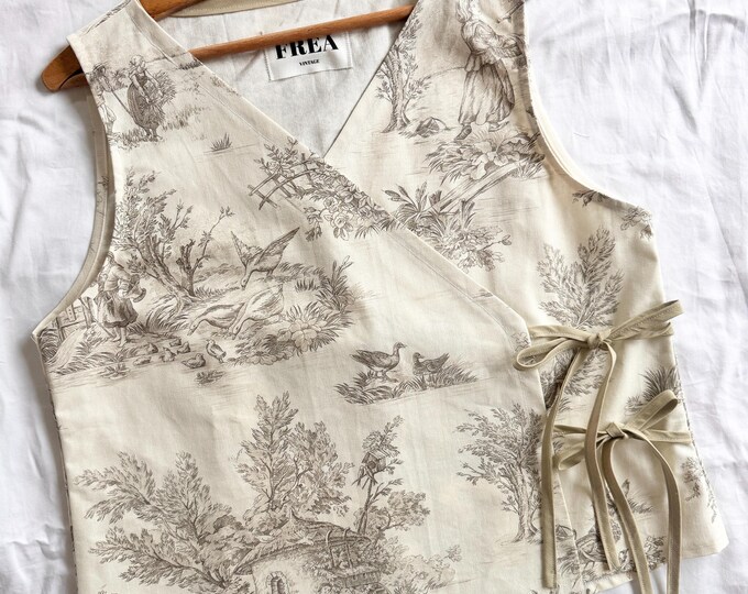 Reworked Vest; Toile De Jouy Tie Top - Etsy