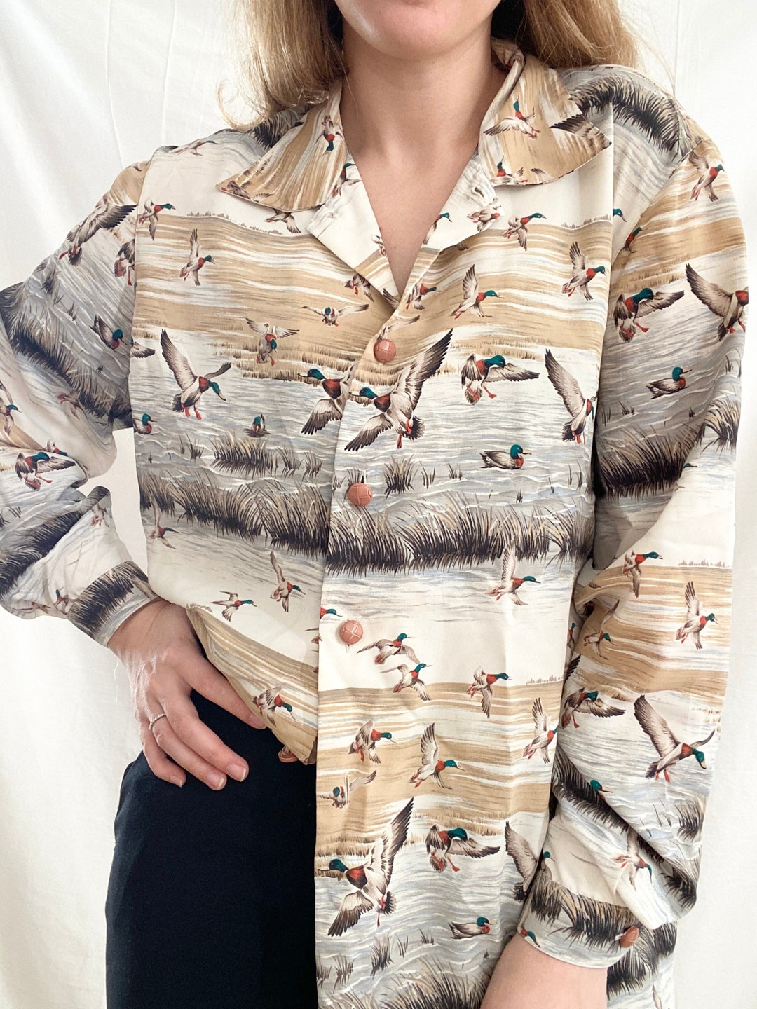 Vintage Printed Blouse Duck Print Blouse Landscape Blouse - Etsy
