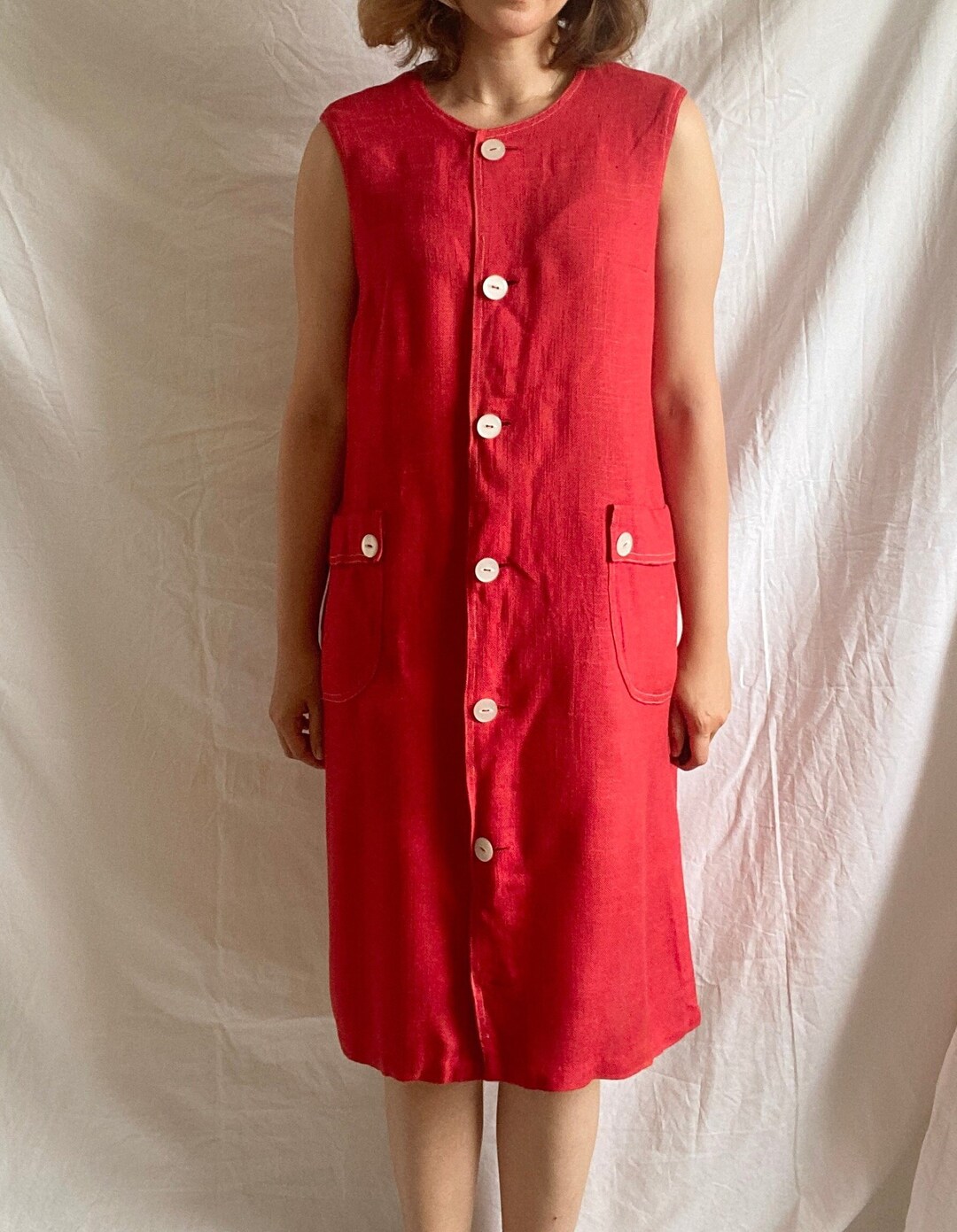 Vintage Red Linen Dress; Linen Summer Dress - Etsy