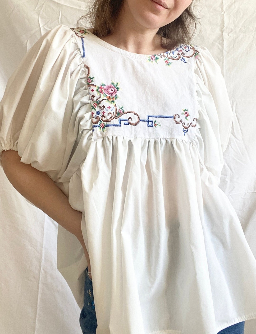 Embroidered Reworked Blouse; Cottagecore Romantic Top - Etsy