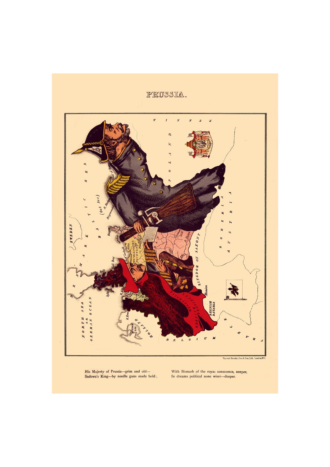 Prussia Victorian Map - Antique Lithograph (1868) - Giclee Print ...