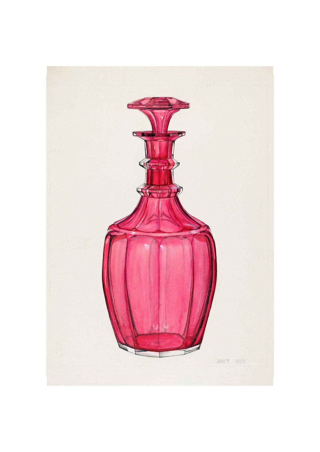 Vintage Retro Red Carafe Bottle Glass Food and Drinks Kitchen Art ...