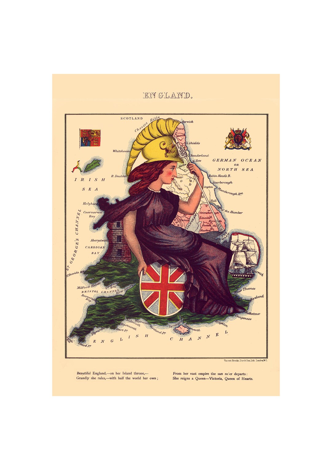 England Victorian Map - Antique Lithograph (1868) - Giclee Print ...