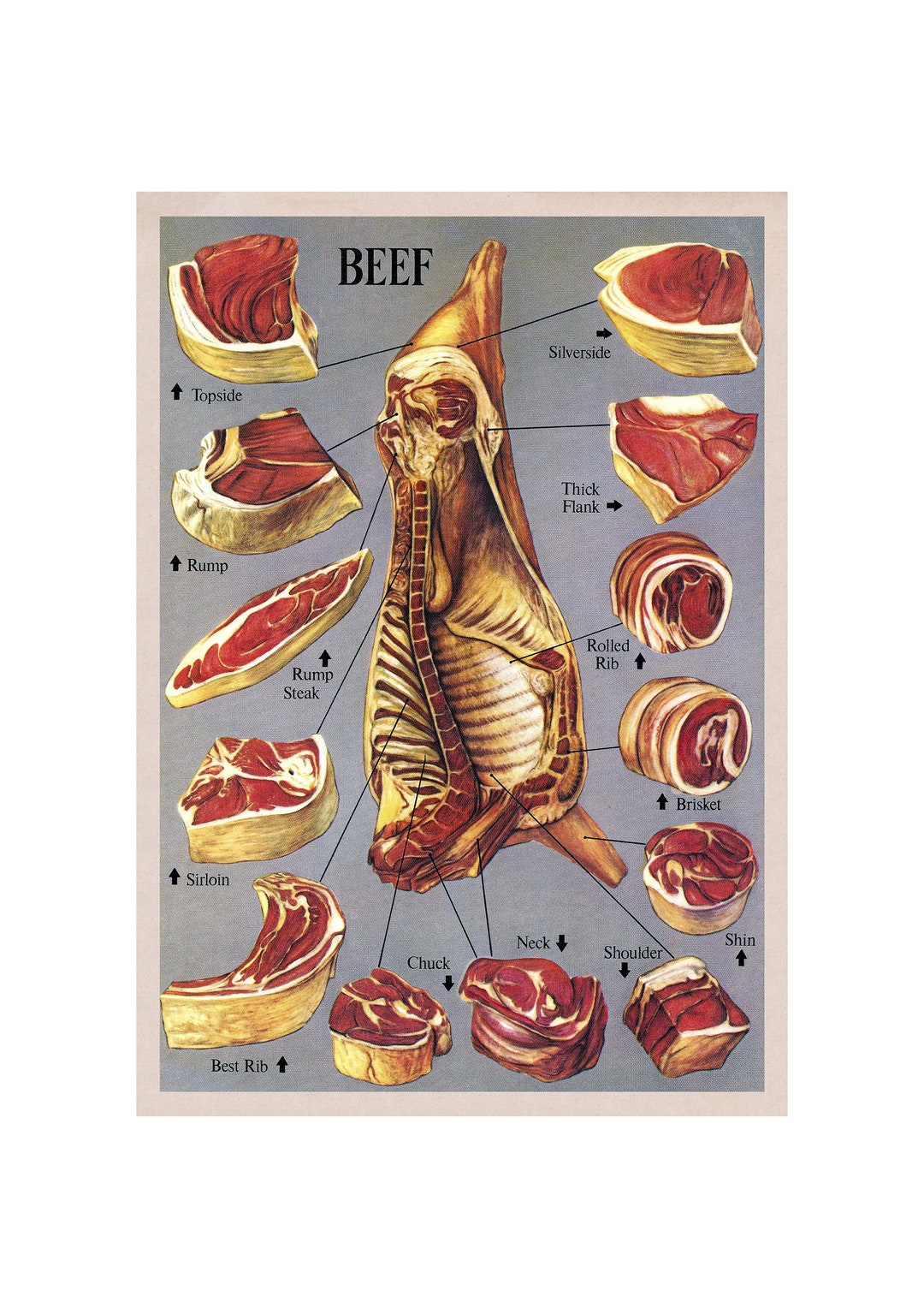 Vintage Beef Meat Food and Drink Kitchen Art Poster Print - A3/A4 ...