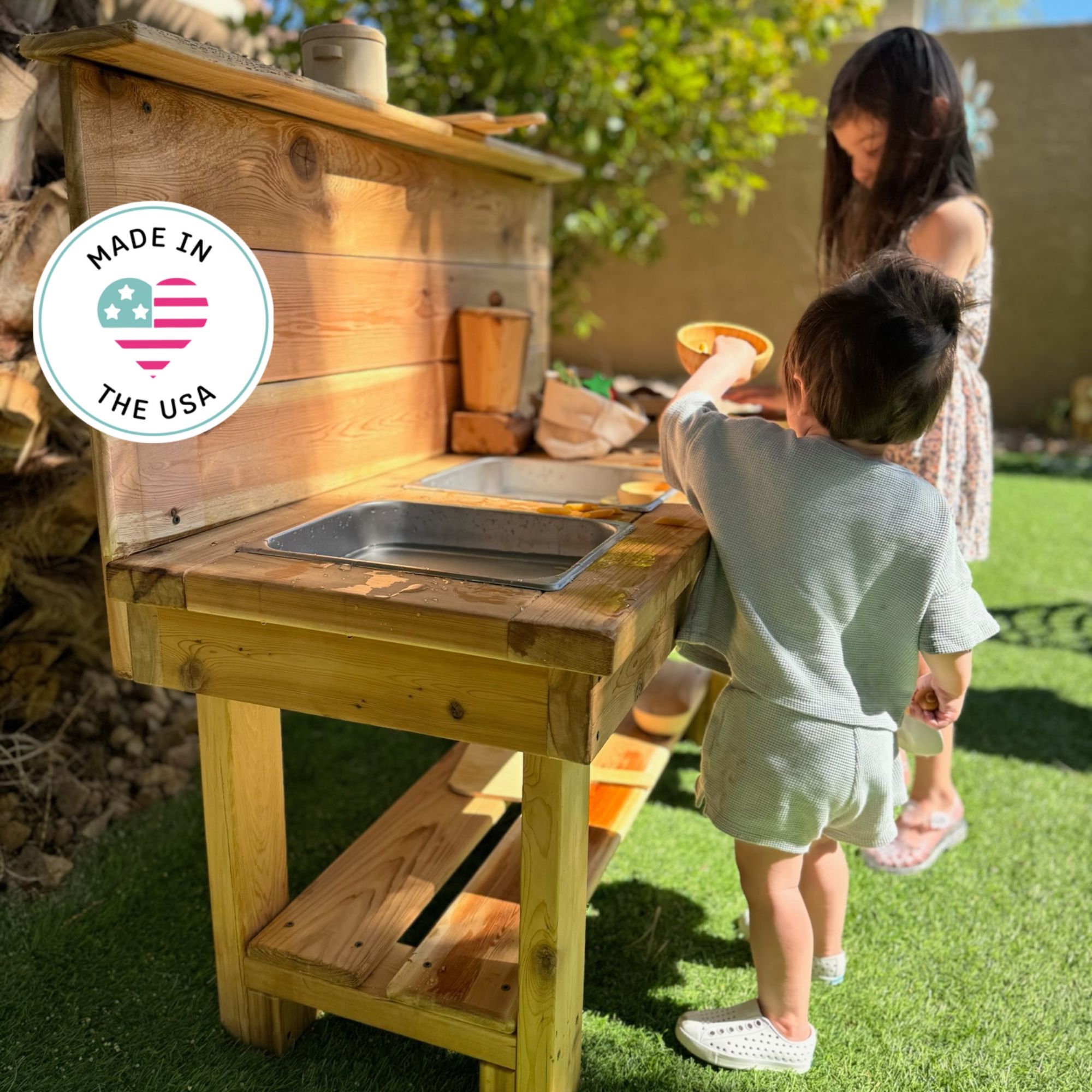 Handcrafted Wooden Mud Kitchen for Kids – Outdoor Sensory Play Table ...