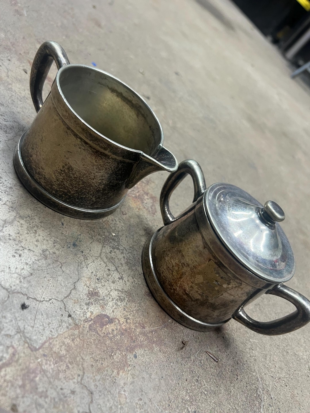 Vintage Nickel Silver (18%) Cream and Sugar Cups - Etsy