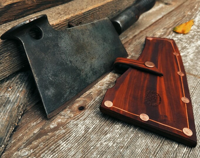 Antique Smash Cleaver With Handmade Leather Sheath - Etsy