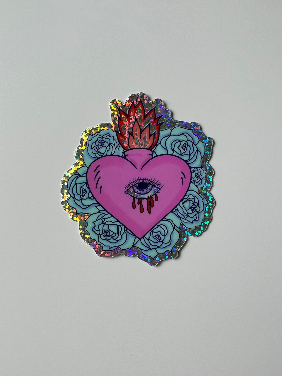 Sacred Heart Glitter Evil Eye Vinyl Sticker Sparkly Laptop Waterbottle ...