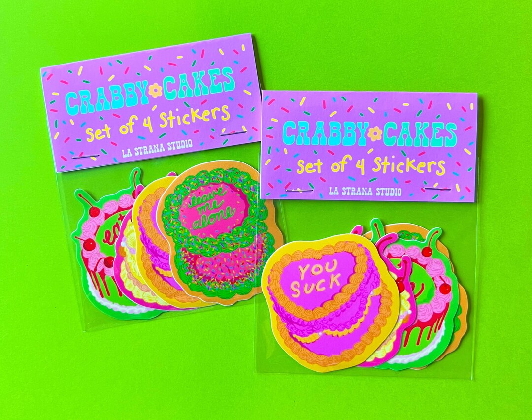 Sticker Pack Crabby Cakes 4 Stickers Set Cute Sassy Cake - Etsy