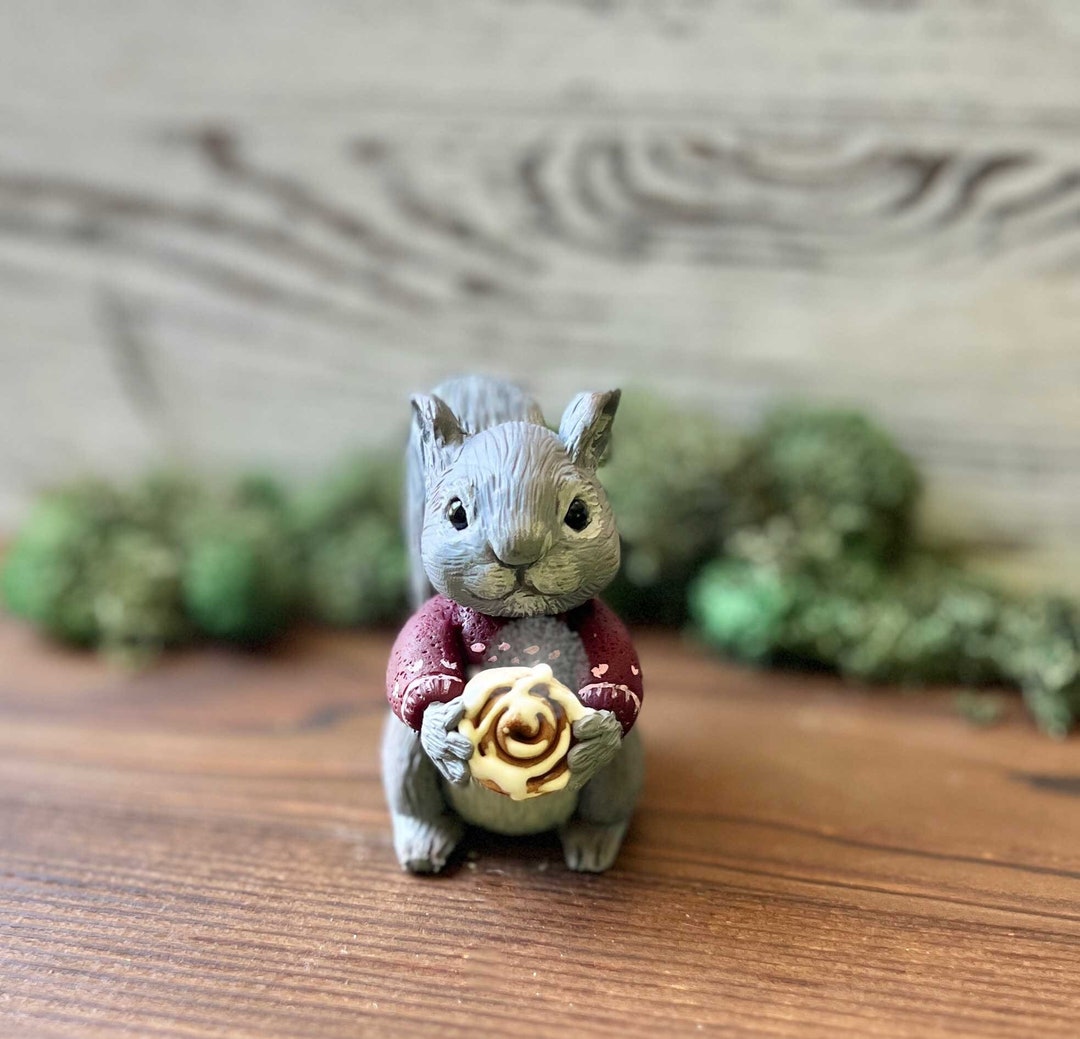 Cozy Squirrel With a Cinnamon Roll Hand Sculpted Polymer Clay Figurine ...
