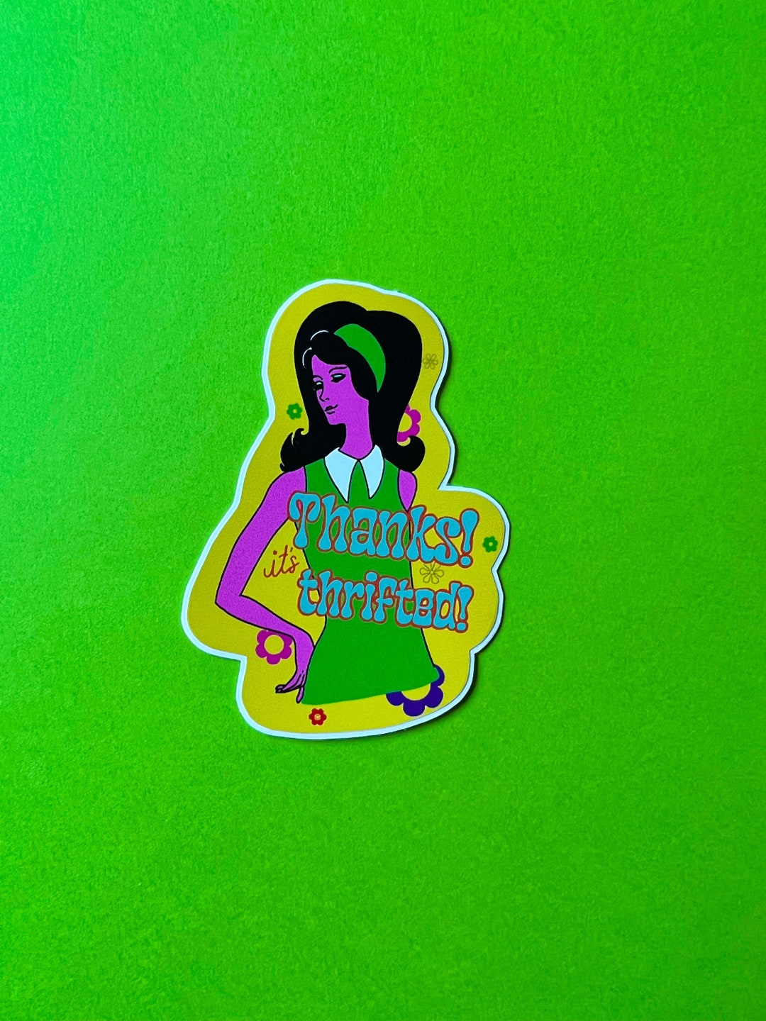 Thanks Its Thrifted Vinyl Sticker Vintage Clothing 60s Thrift Store Art ...