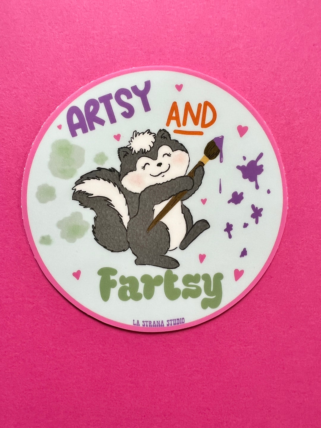 Artsy and Fartsy Skunk Vinyl Sticker | Cute Funny Retro Artist Fart ...