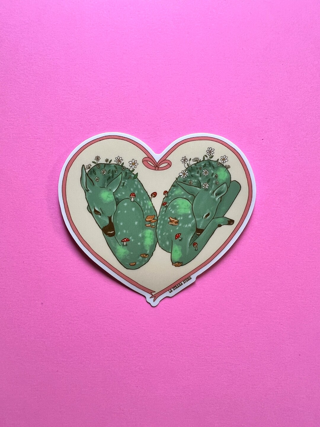 Fawn Deer Vinyl Sticker Cute Cottagecore Aesthetic Pink Retro Moss ...