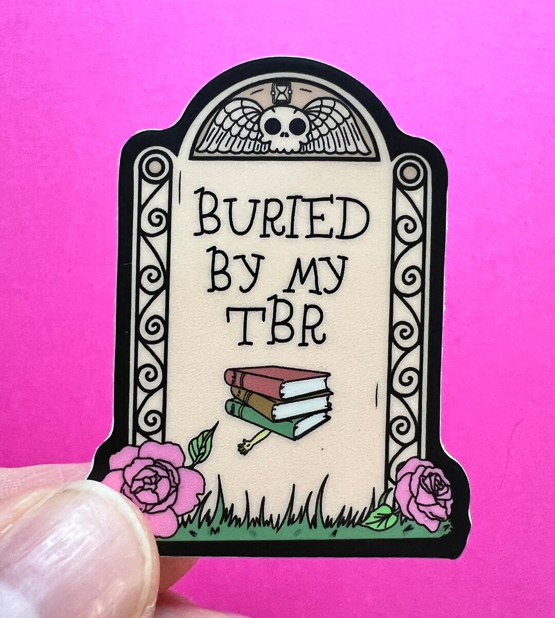 Book Lovers Gravestone 2" Vinyl Sticker | Buried by My TBR Reader ...